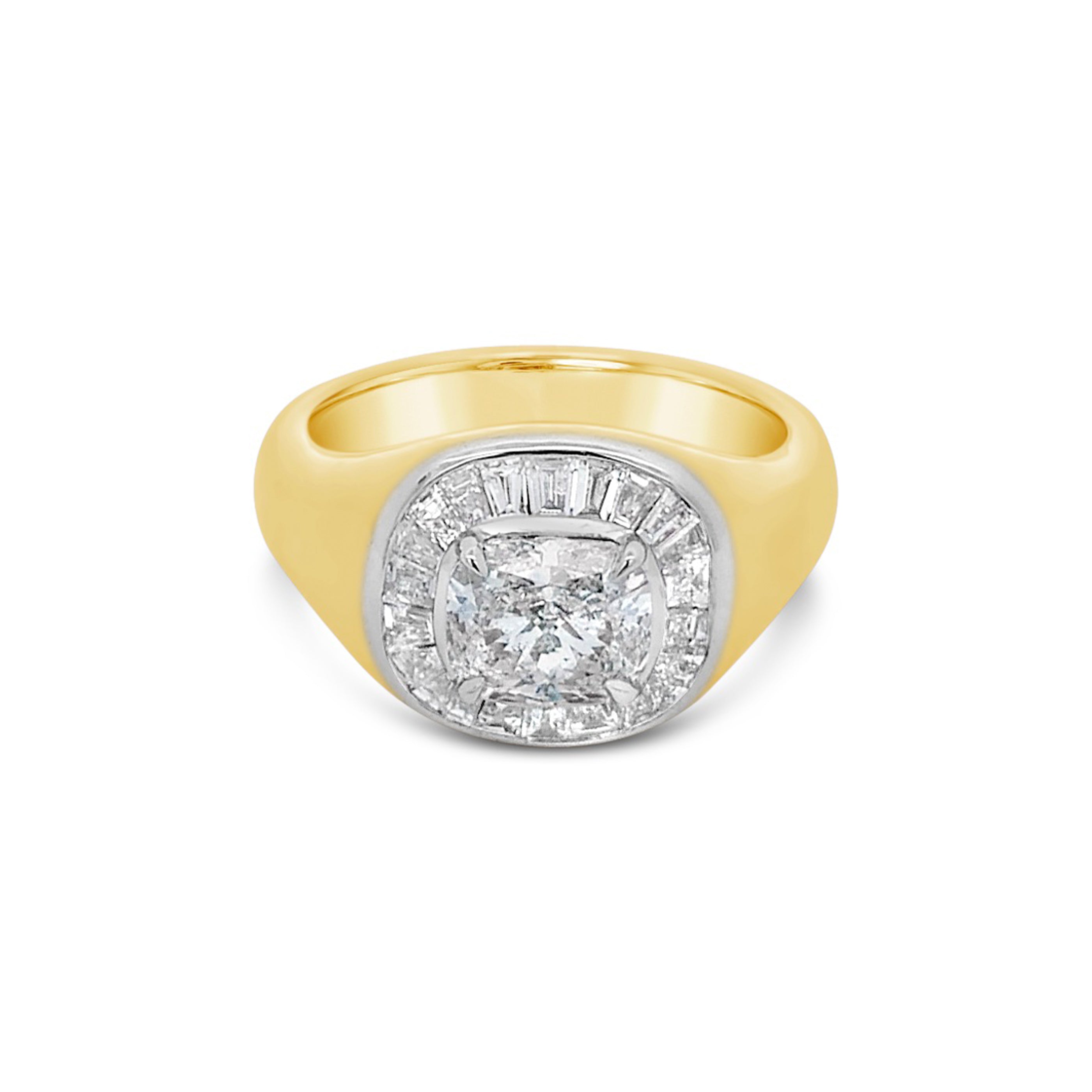 Artisan Sigma Cushion Cut Diamond Signet Ring | 18K Yellow Gold ...