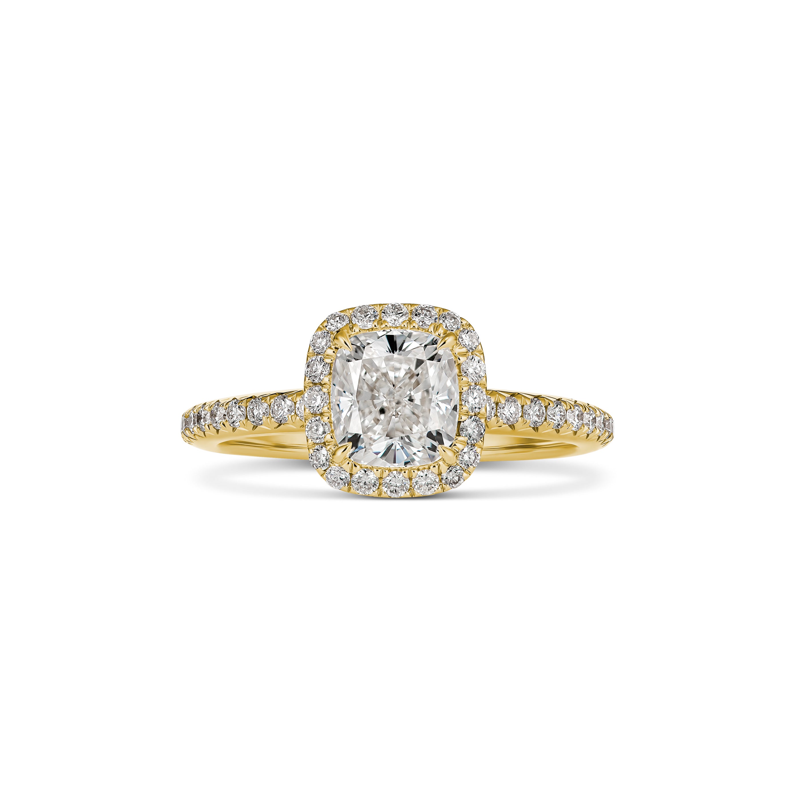 Classic Minelli Cushion Cut Diamond Ring with Diamond Halo | 18K Yellow ...